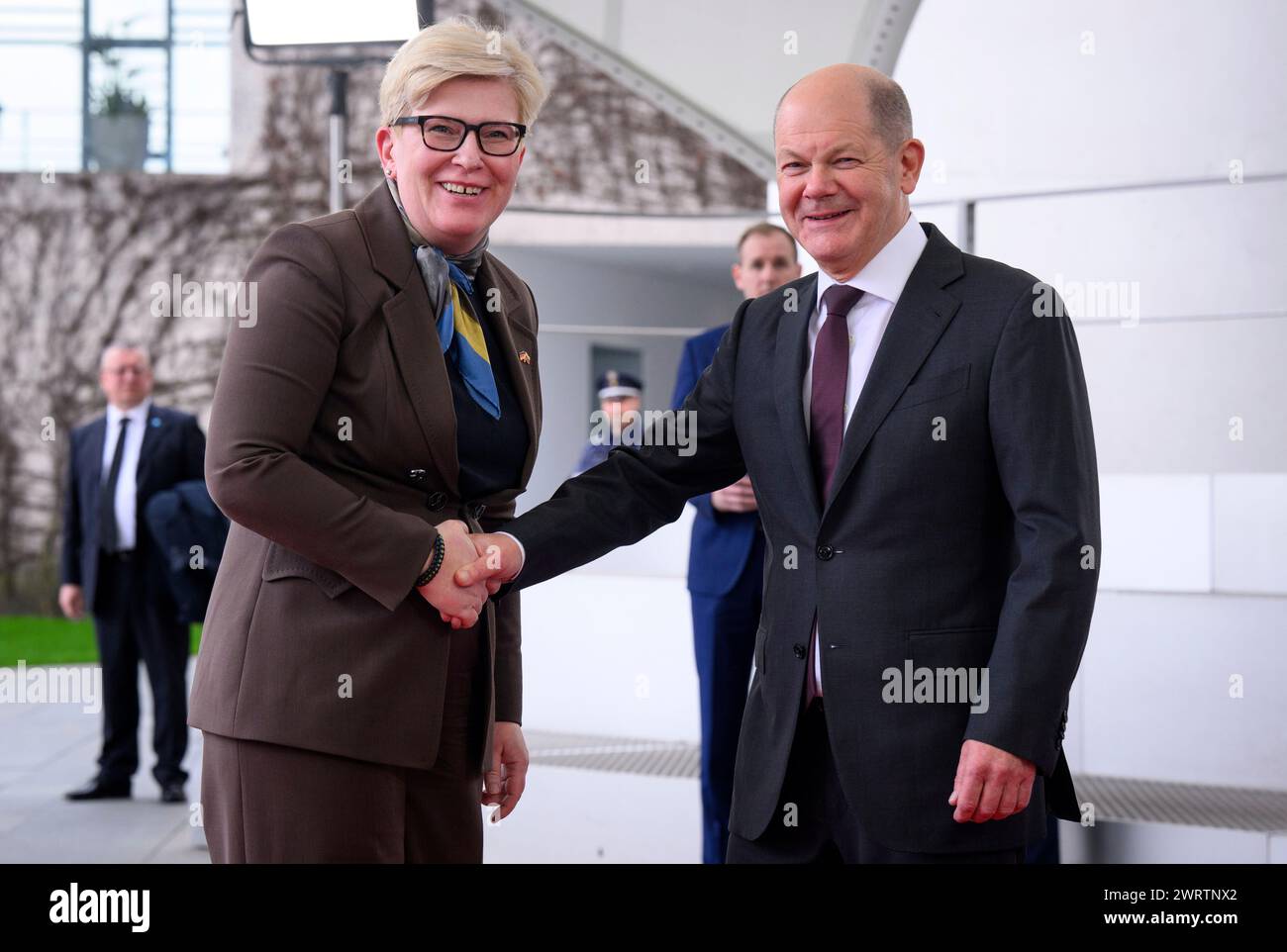 German Chancellor Olaf Scholz, right, welcomes Lithuania's Prime ...