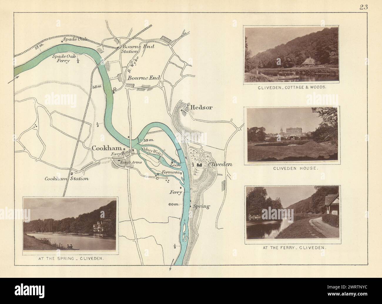 RIVER THAMES - Bourne End - Cookham - Hedsor - Cliveden. TAUNT 1879 old ...