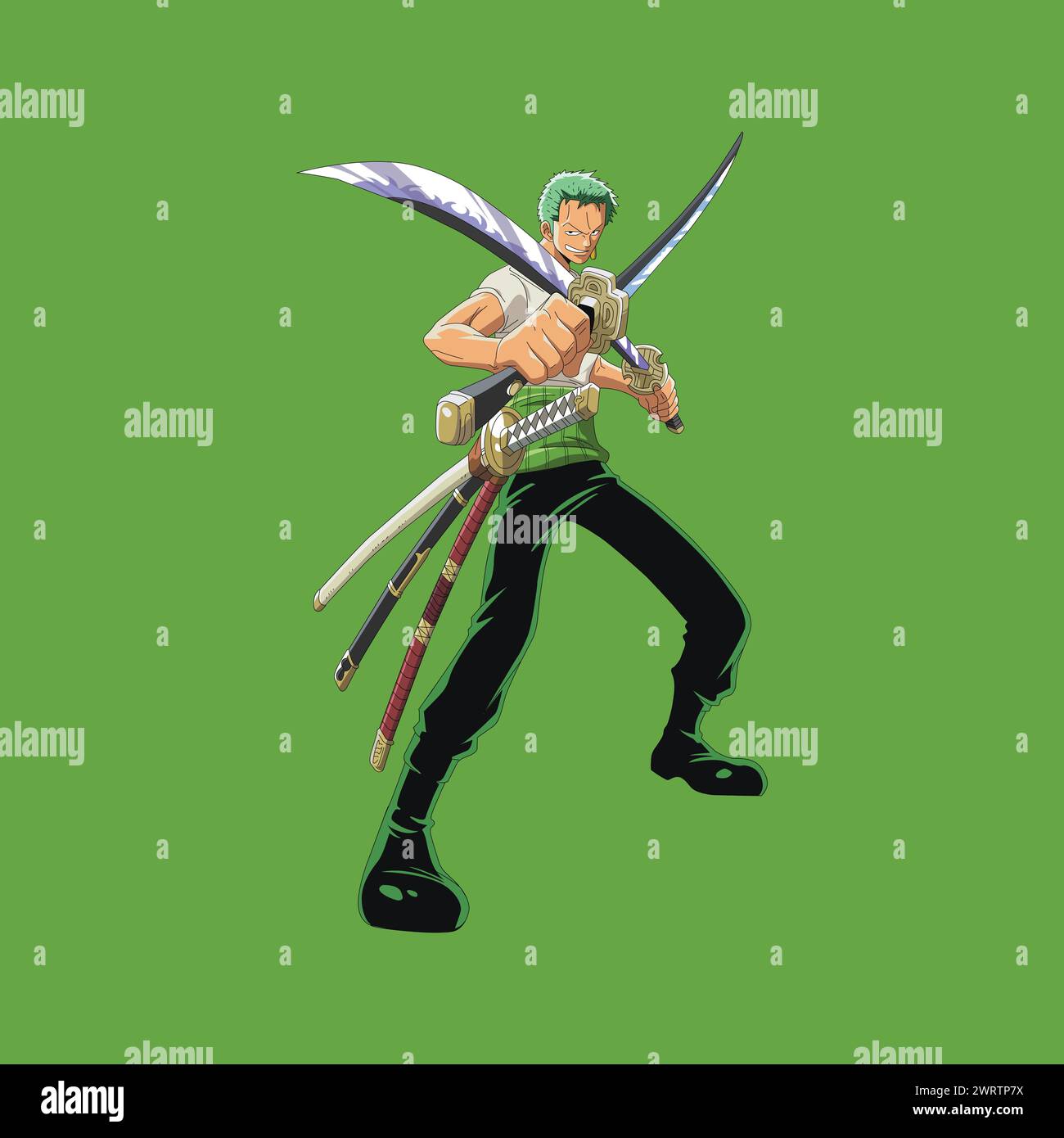 One Piece anime character roronoa zoro. swordsman pirate vector ...