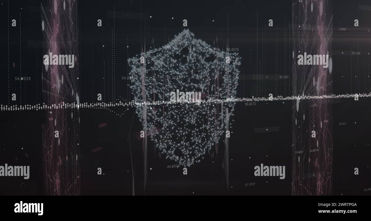 Image of financial graphs and digital shield on black background Stock ...