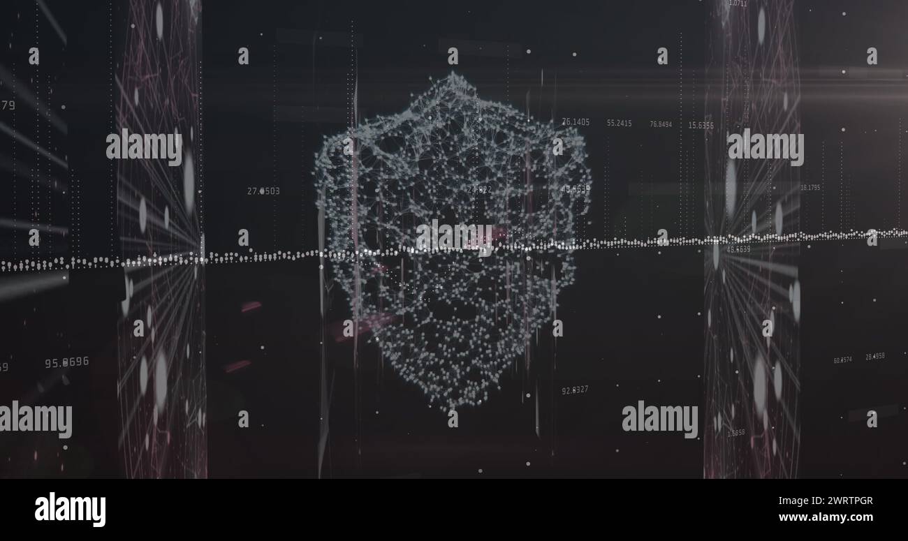 Image of financial graphs and digital shield on black background Stock ...