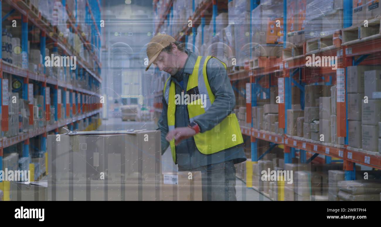 Image of statistical data processing over caucasian male worker working ...