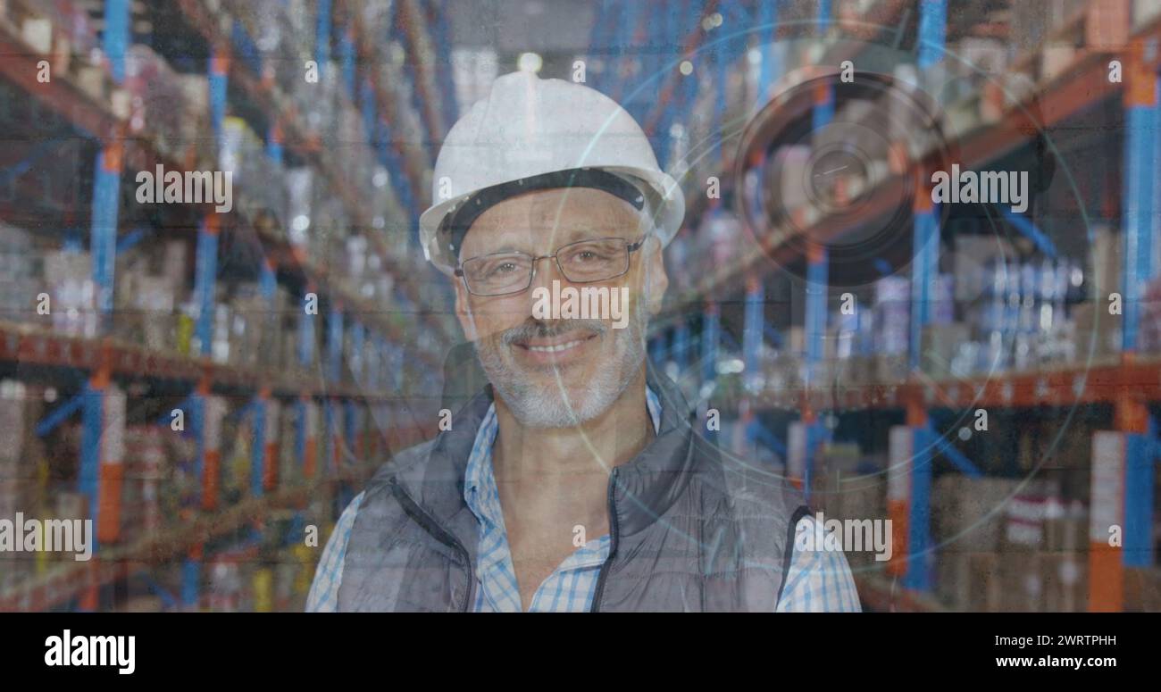 Composite image of surveillance camera over caucasian male senior ...