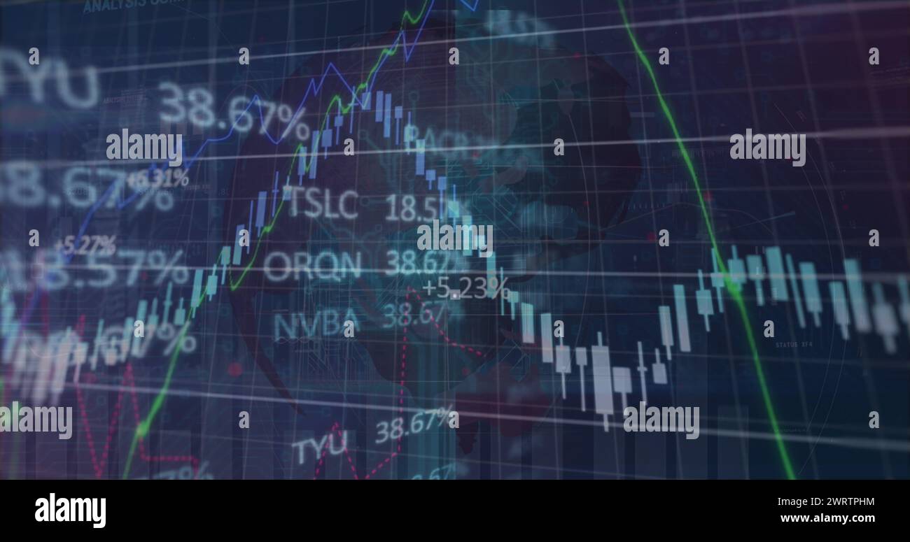 Image of data processing and shapes on black background Stock Photo - Alamy