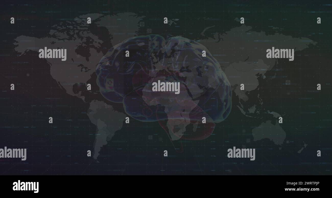 Image of data processing and brain on black background Stock Photo - Alamy