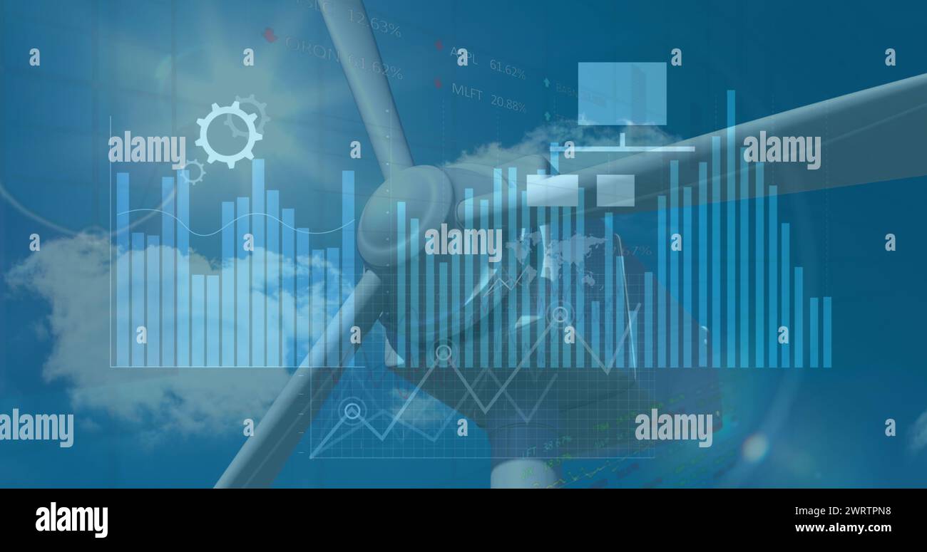 Image of graphs and data over wind turbine Stock Photo - Alamy