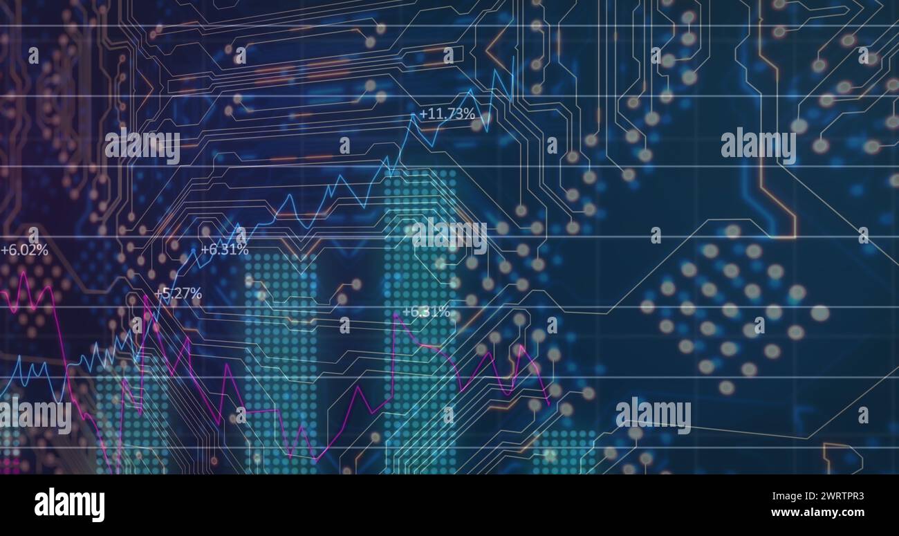 Image of data processing on blue background Stock Photo - Alamy