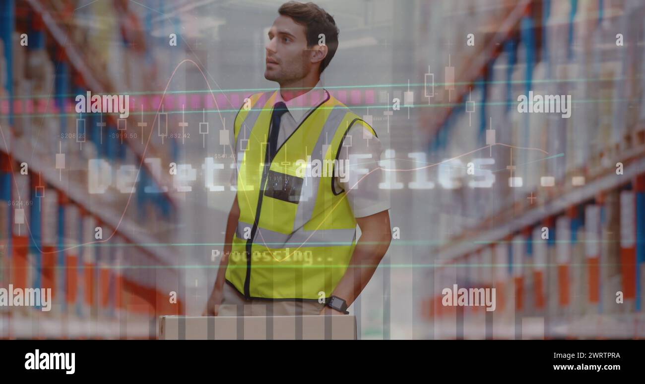 Image of data processing over caucasian male supervisor packing ...