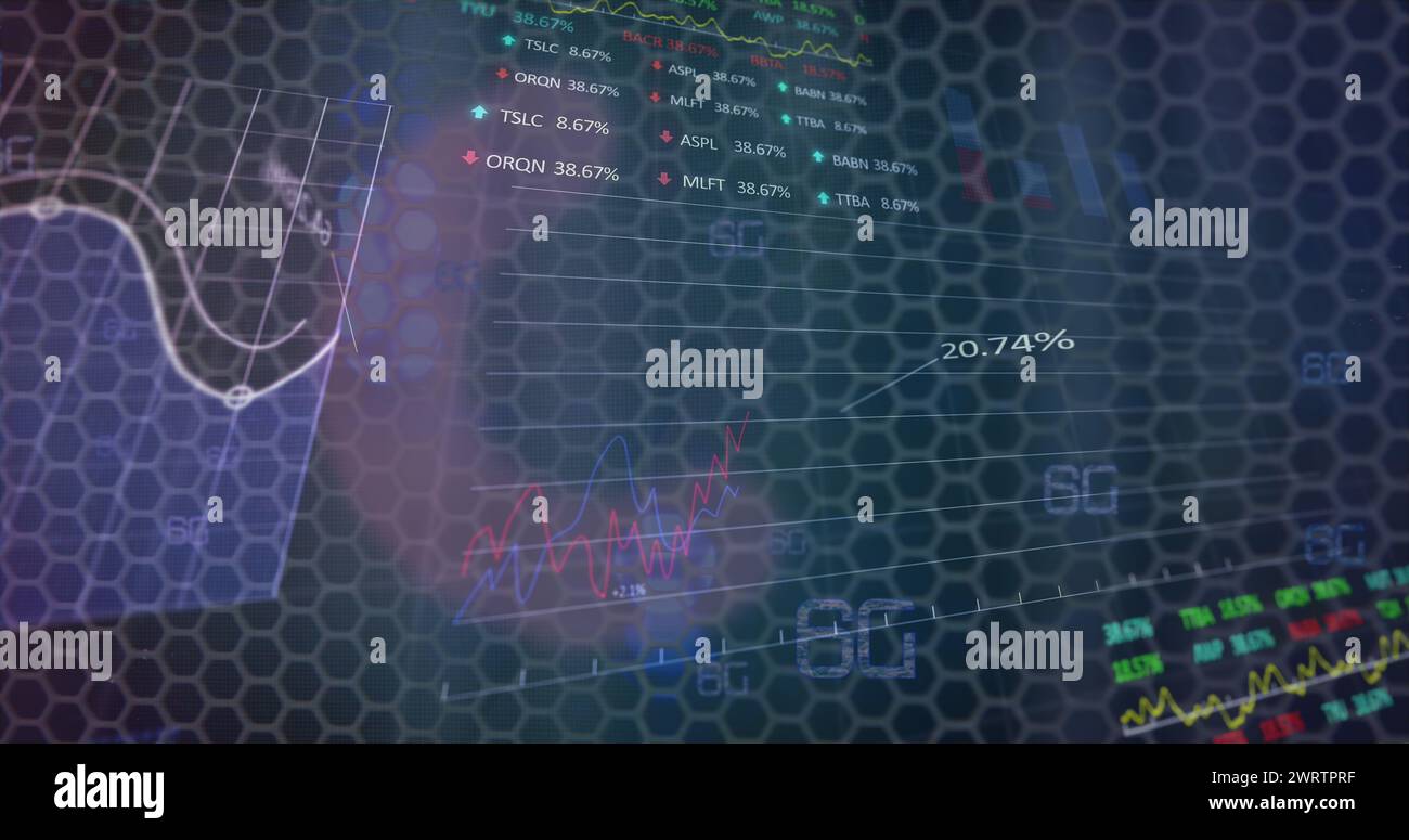 Image of shapes over data processing and circle on black background ...