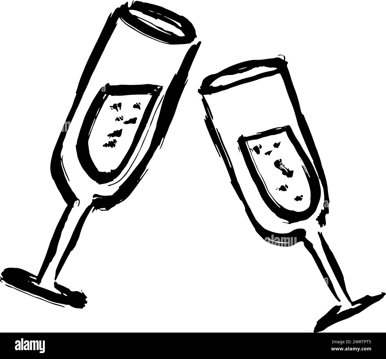 Grunge Handdrawn Dry Brush Ink Champagne Glasses Icon Stock Vector ...