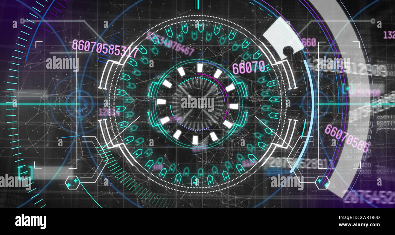 Image of numbers, processing circle and financial data on digital ...