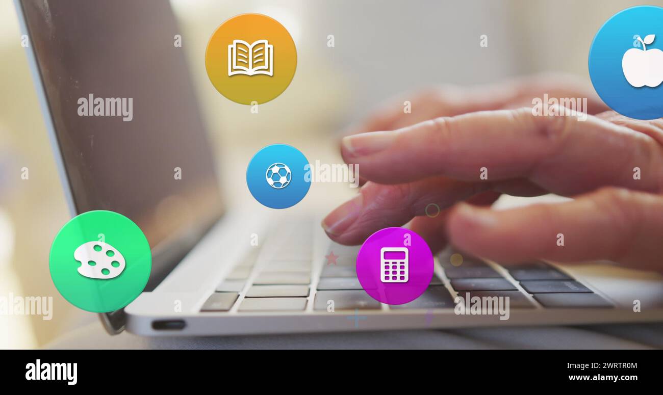 Digital interface over hands typing hi-res stock photography and images ...