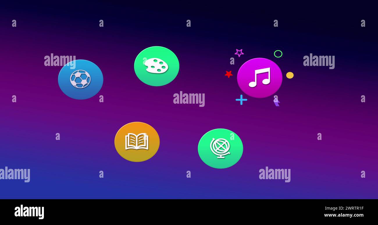Image of colorful icons on purple background Stock Photo - Alamy