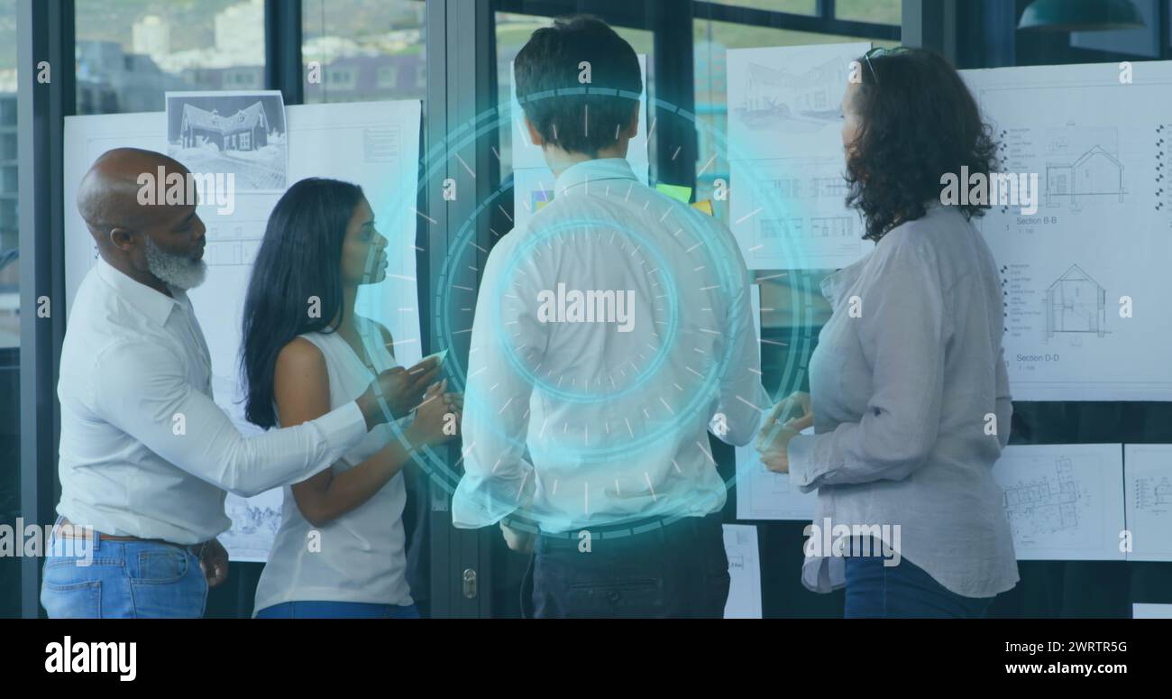 Image of scope scanning over diverse business people Stock Photo - Alamy
