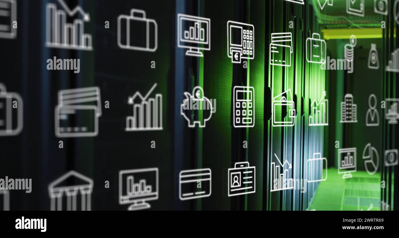 Image of data processing over cardboard boxes on conveyor belt Stock ...