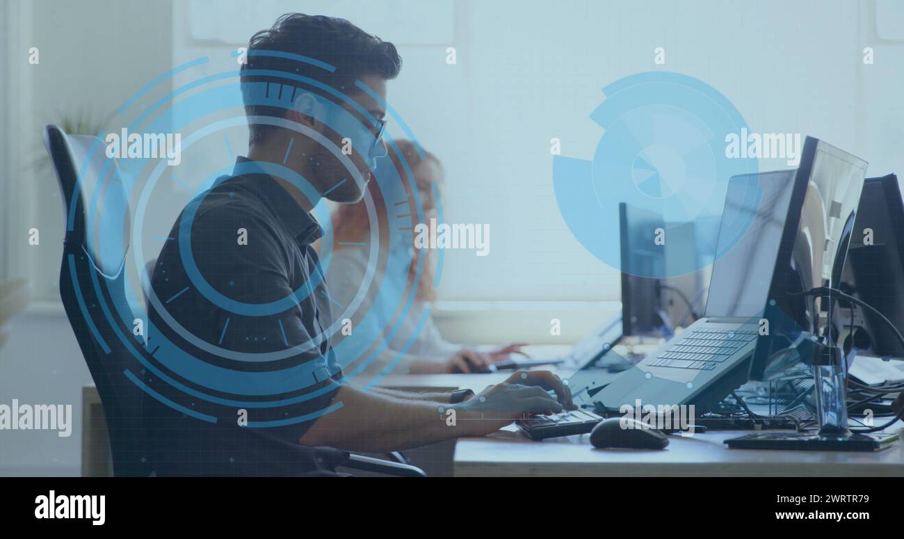 Image of scope scanning over diverse business people Stock Photo - Alamy