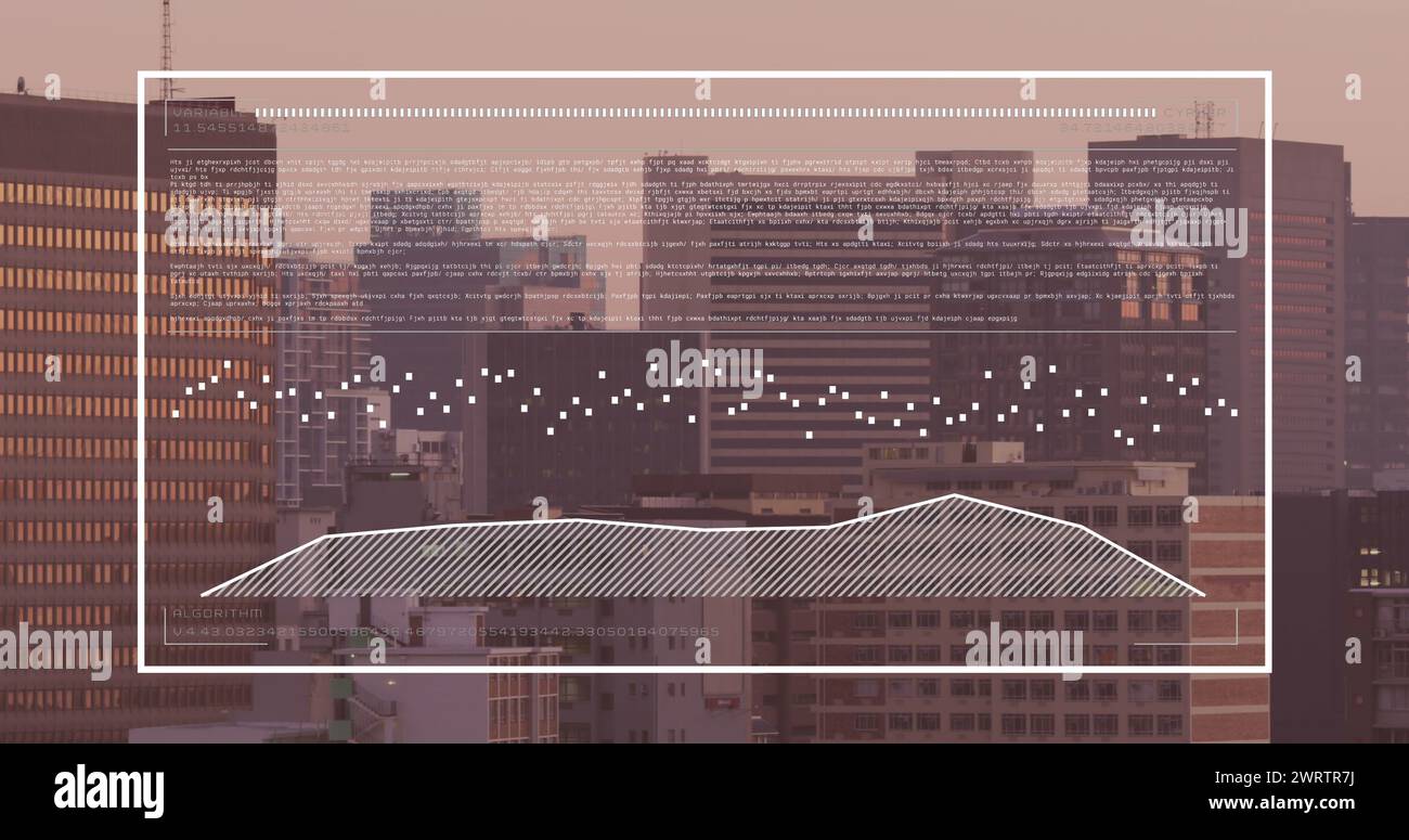 Image of interface with data processing against aerial view of ...