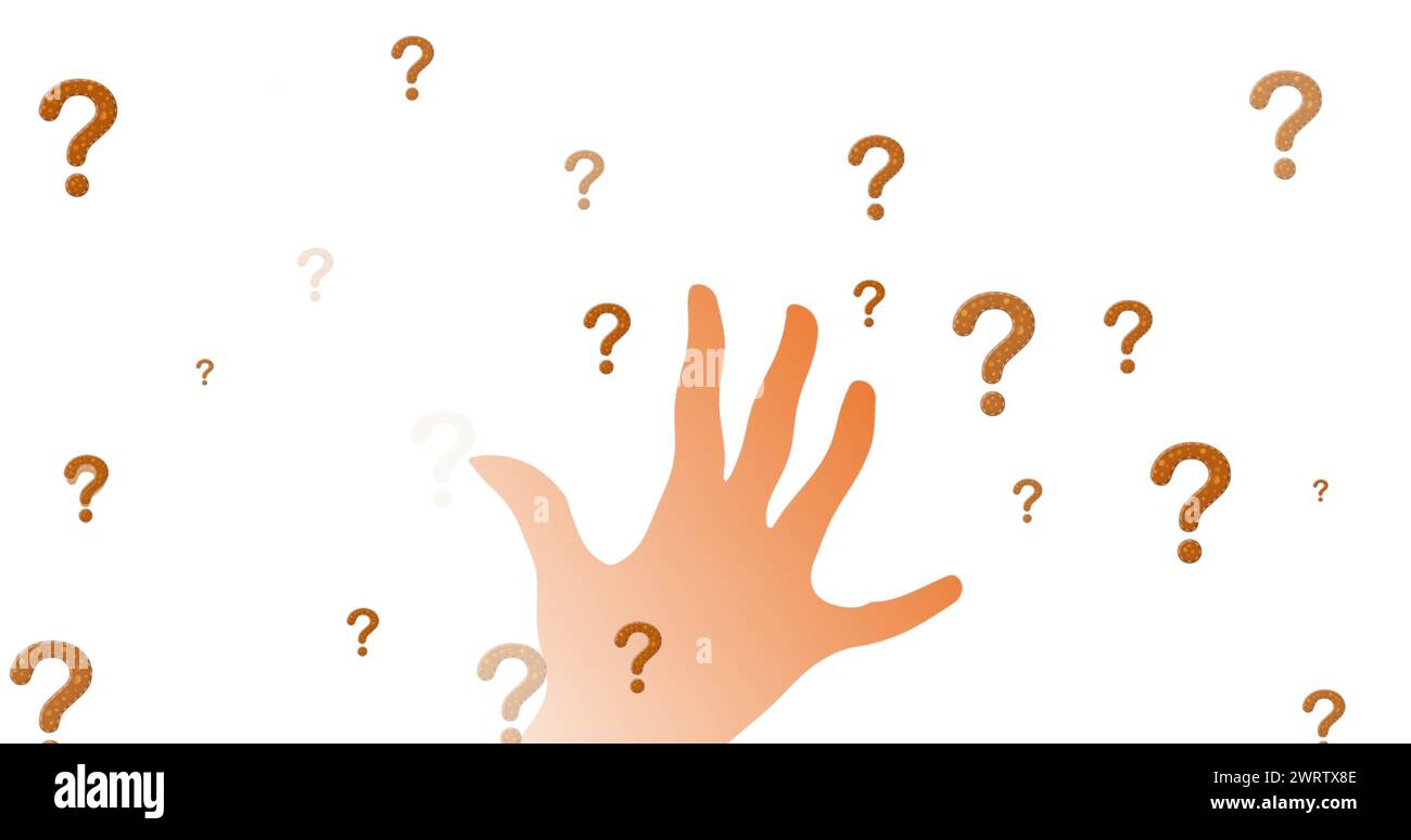 Image of question marks over hand on white background Stock Photo - Alamy