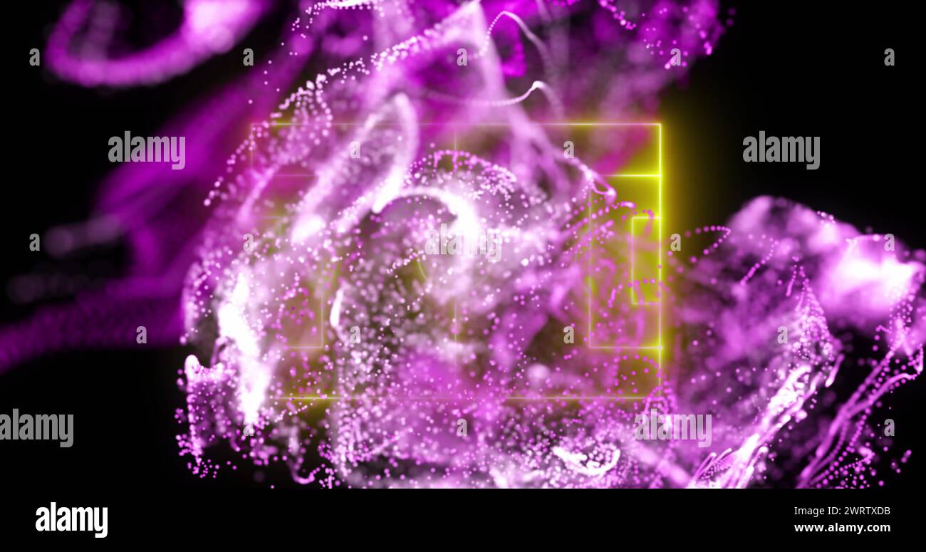 Image of purple igital wave over neon yellow soccer field layout ...