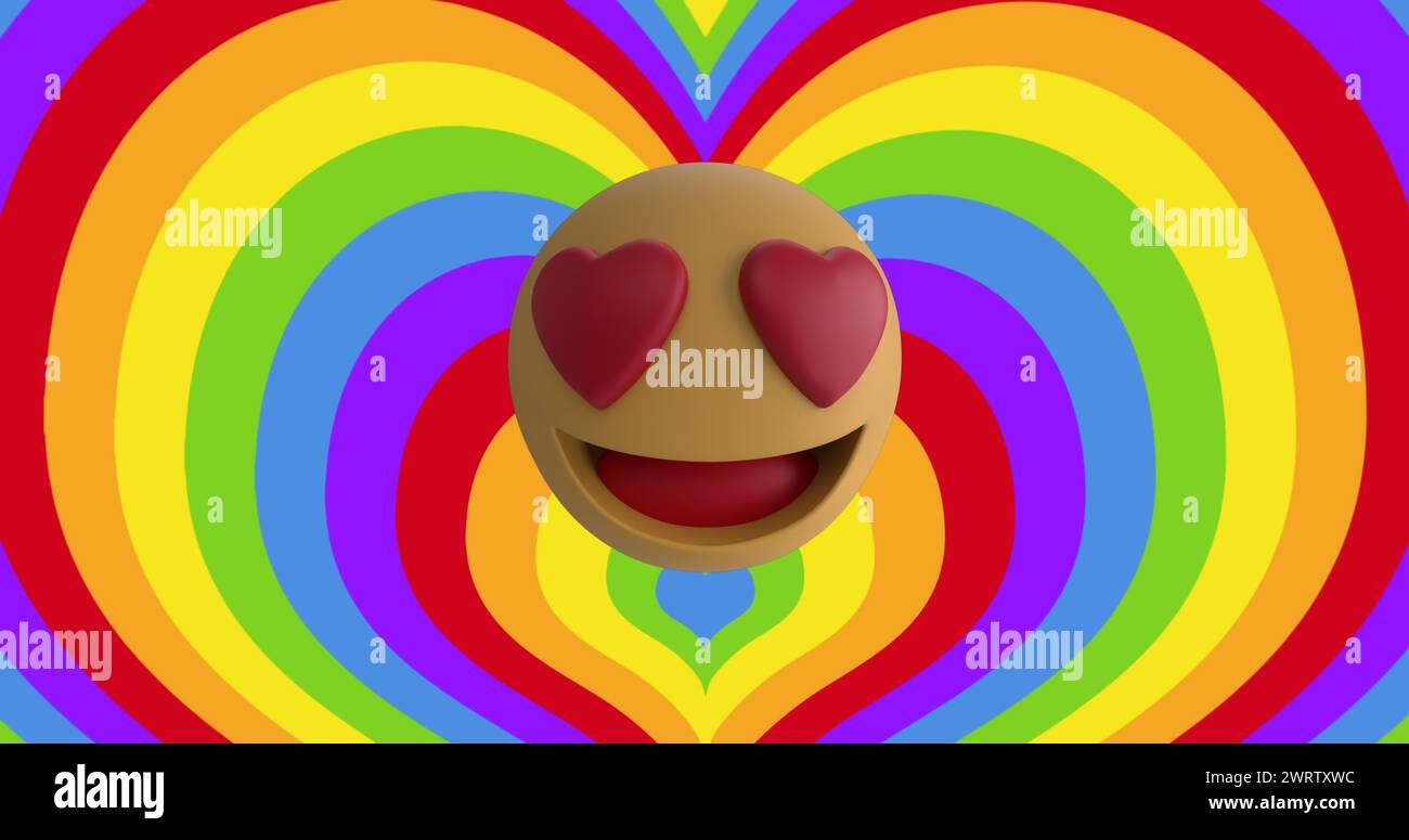 Image of hearts and emoji icon on rainbow background Stock Photo - Alamy