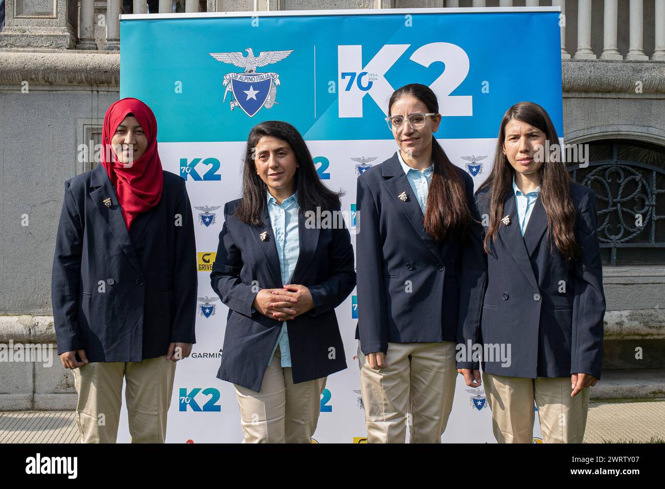 Milano, Italia. 14th Mar, 2024. Nella foto il Team Pakistano da sinistra Amina Bano, Samina Baig ...