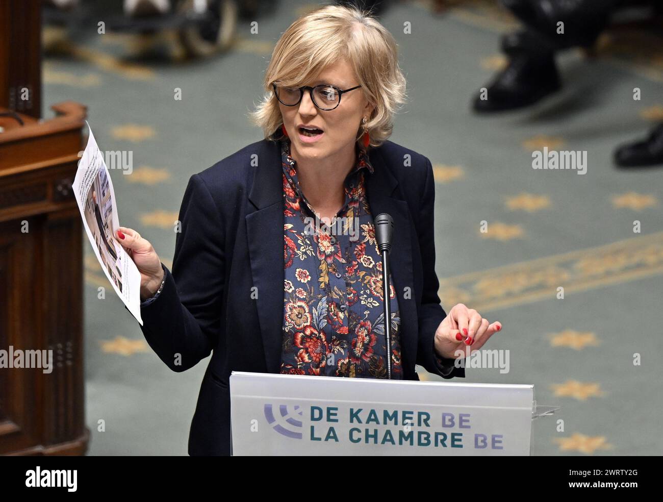 Brussels, Belgium. 14th Mar, 2024. PVDA/PTB's Sofie Merckx pictured ...