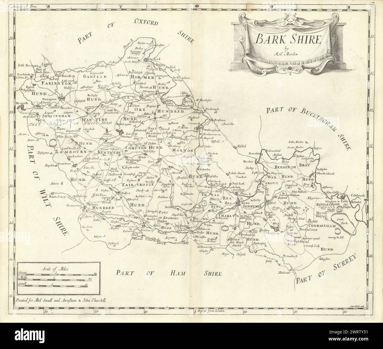 Berkshire. 'BARK SHIRE' by ROBERT MORDEN from Camden's Britannia 1722 ...