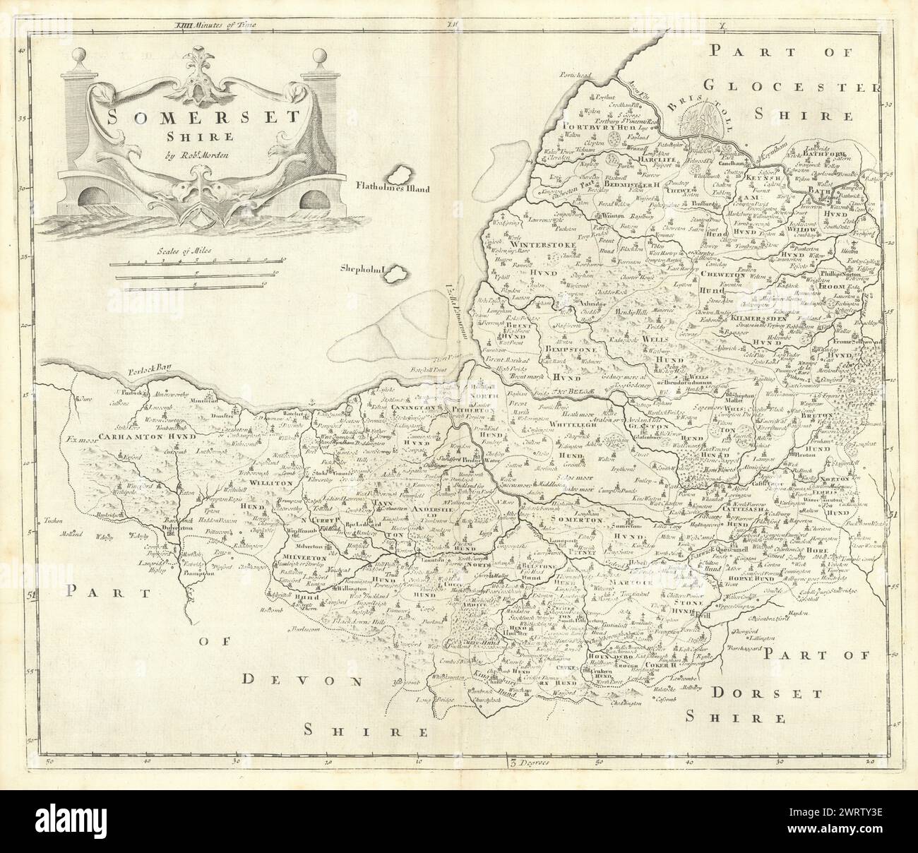 SOMERSET SHIRE by ROBERT MORDEN from Camden's Britannia. Bristol plan ...