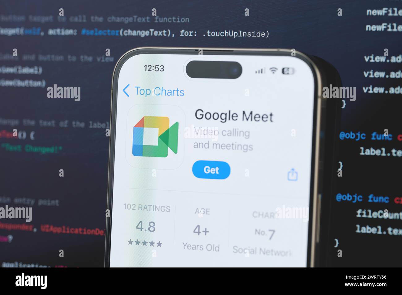 New York, USA - February 23, 2024: Google meet on iphone screen in ...