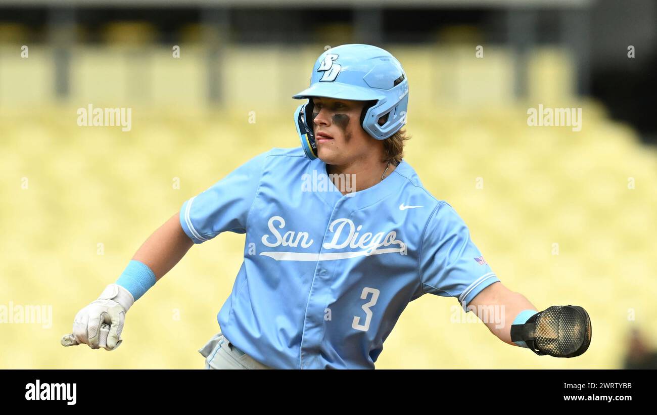 San Diego's Austin Smith (3) during an NCAA baseball game on Sunday ...