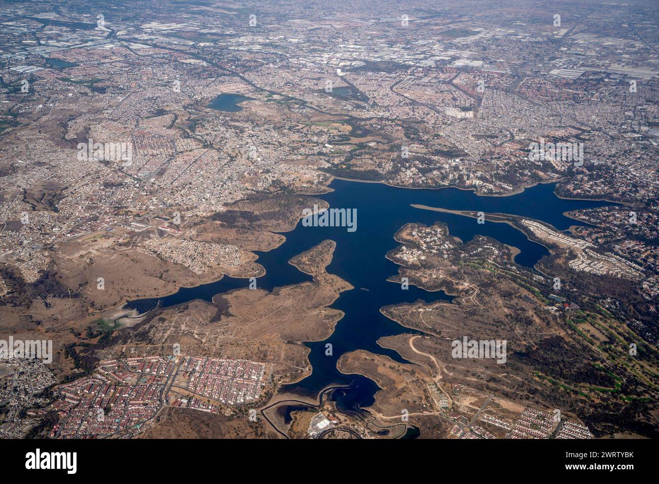 The lerma lake mexico aerial view panorama from airplane Stock Photo ...