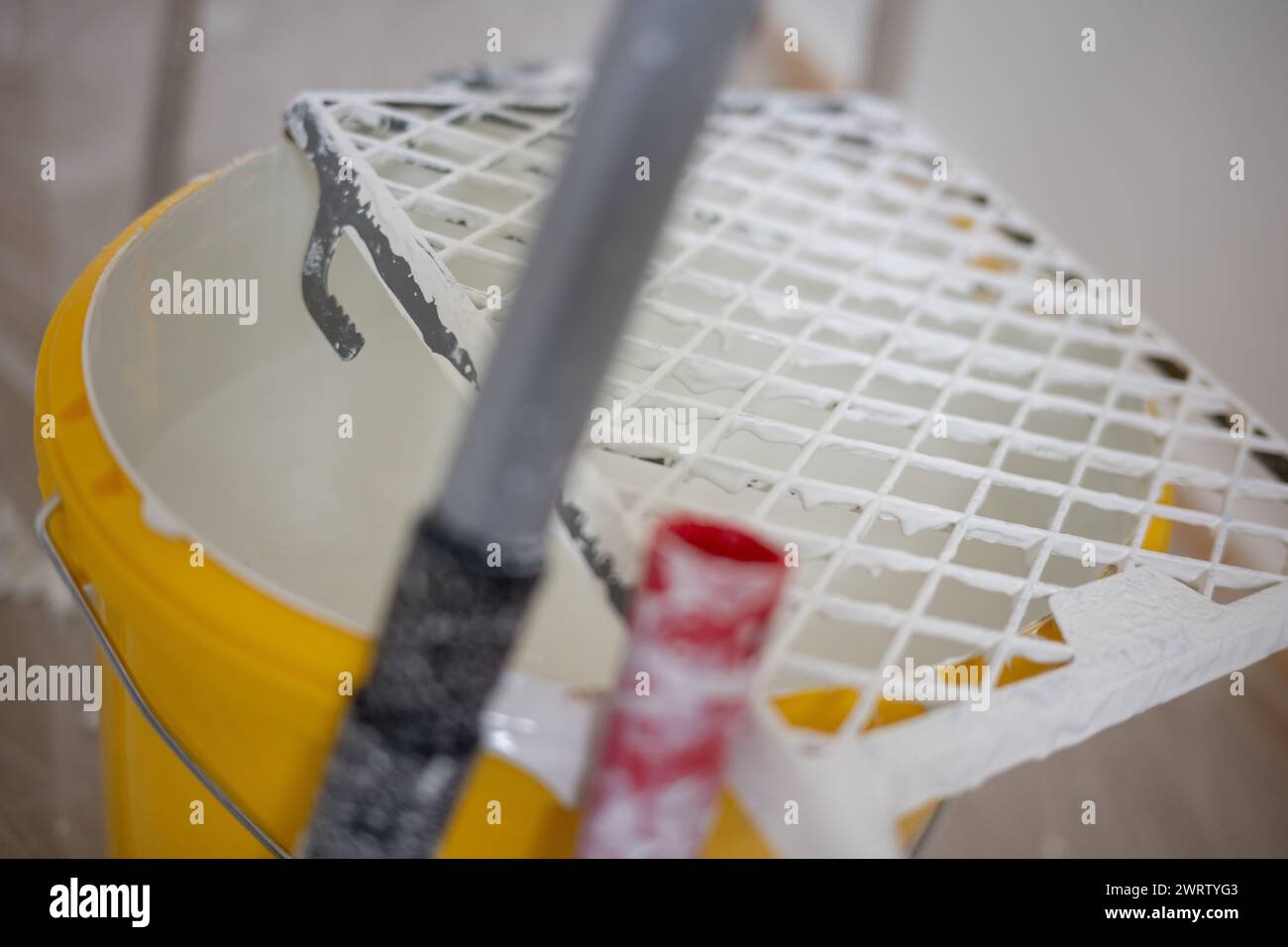 Berlin, Germany. 18th Feb, 2024. A grid for painting the walls lies on ...