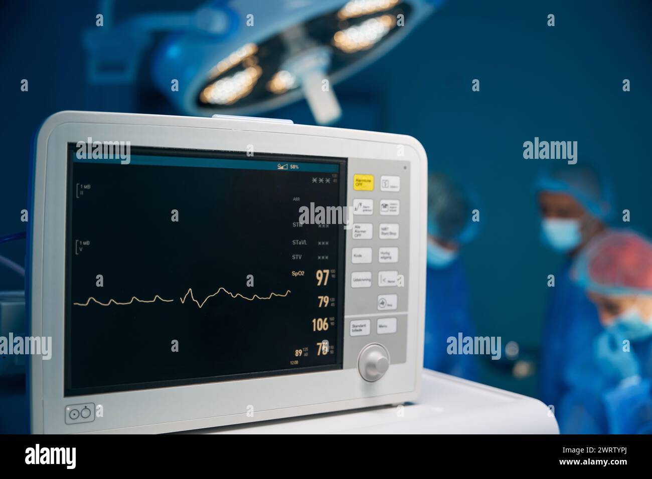 Electrocardiogram in hospital surgery operating room showing patient ...