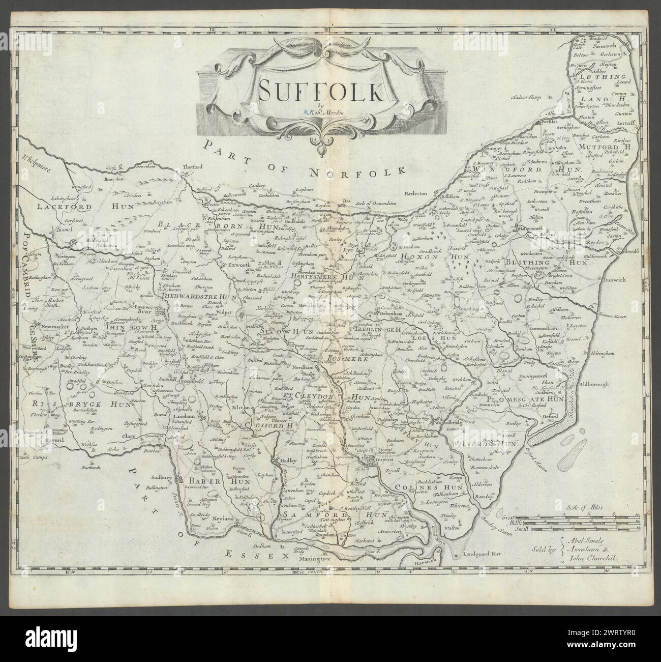 Suffolk by ROBERT MORDEN from Camden's Britannia 1722 old antique map ...