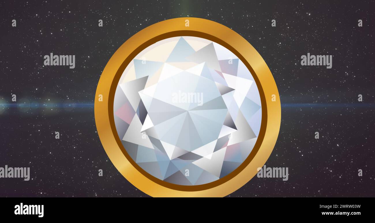 Image of gold stamp with diamond over flowers and black background with ...