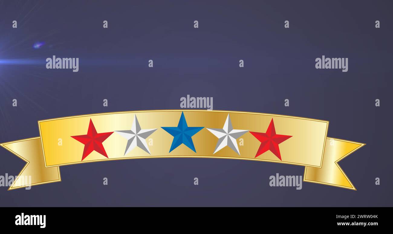 Image of ribbon with red, white and blue stars over black background ...