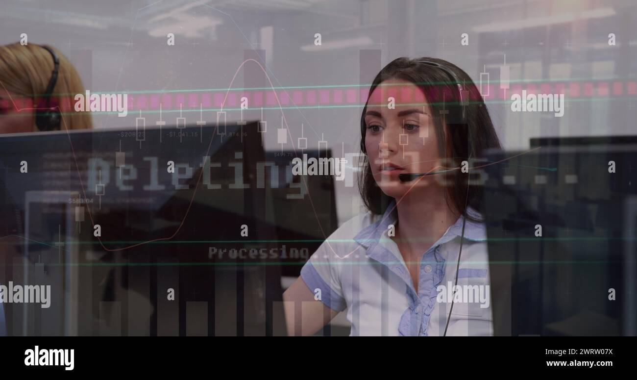 Image of financial graphs and data over caucasian female call center ...