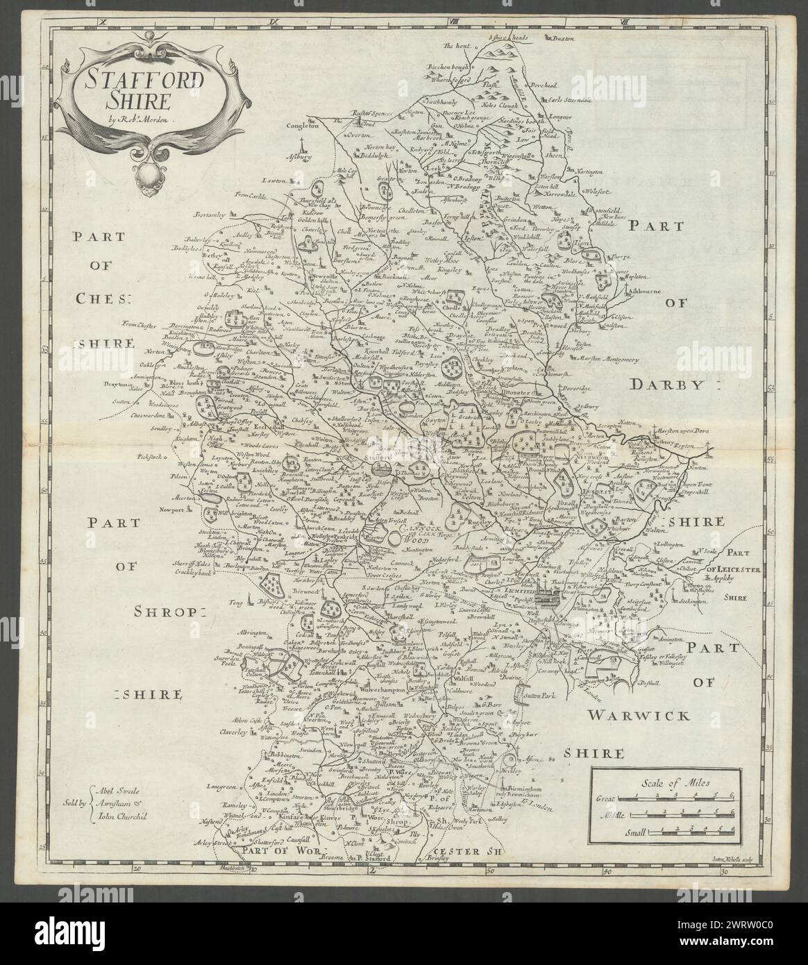 Staffordshire. 'STAFFORD SHIRE' by ROBERT MORDEN. Camden's Britannia ...