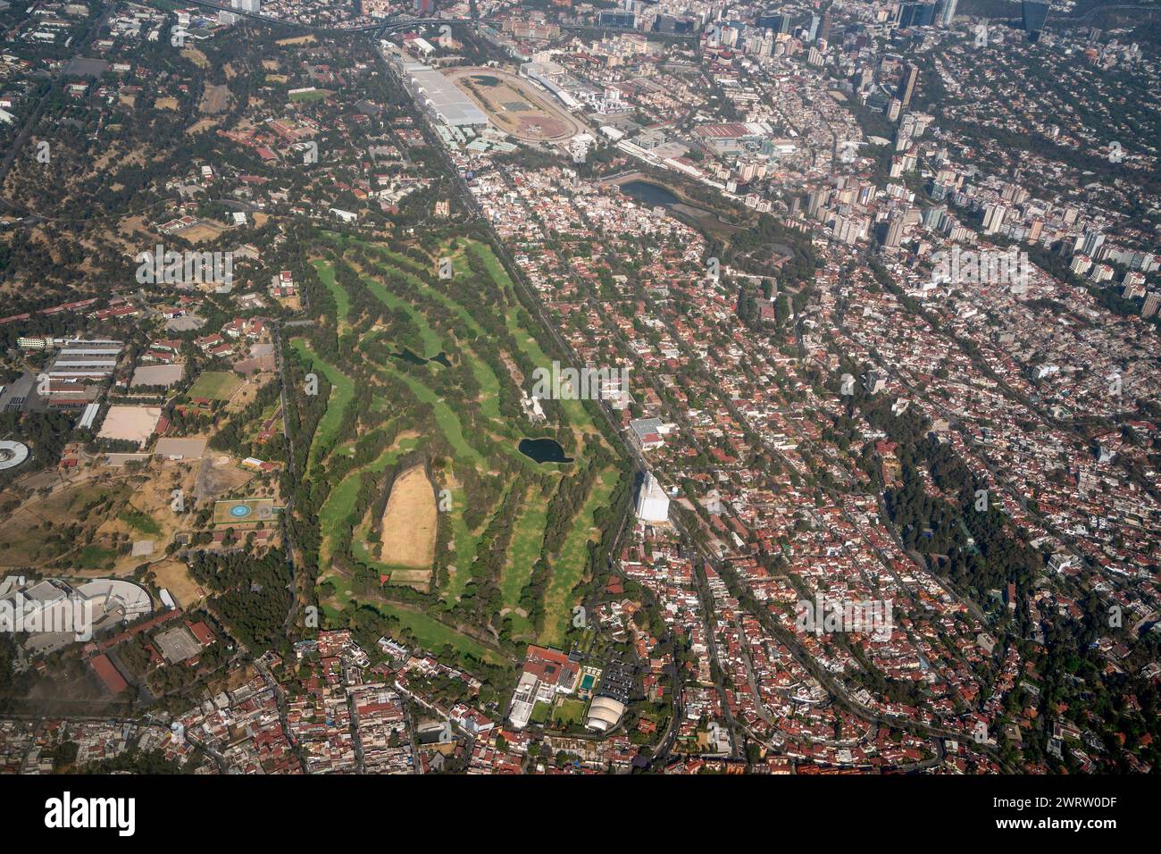 golf course in mexico city aerial view landscape from airplane aircraft ...