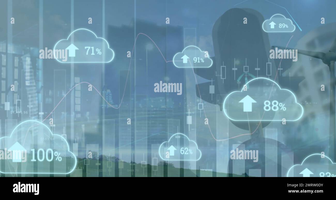Image of social media icons and data processing over cityscape Stock ...