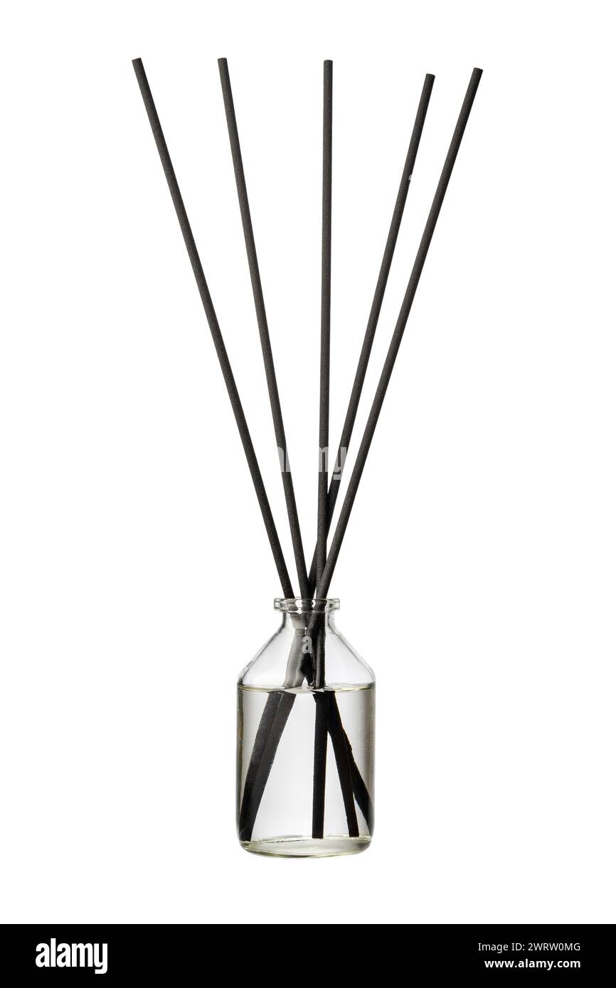 Aromatic diffuser bottle with sticks isolated on white background Stock ...