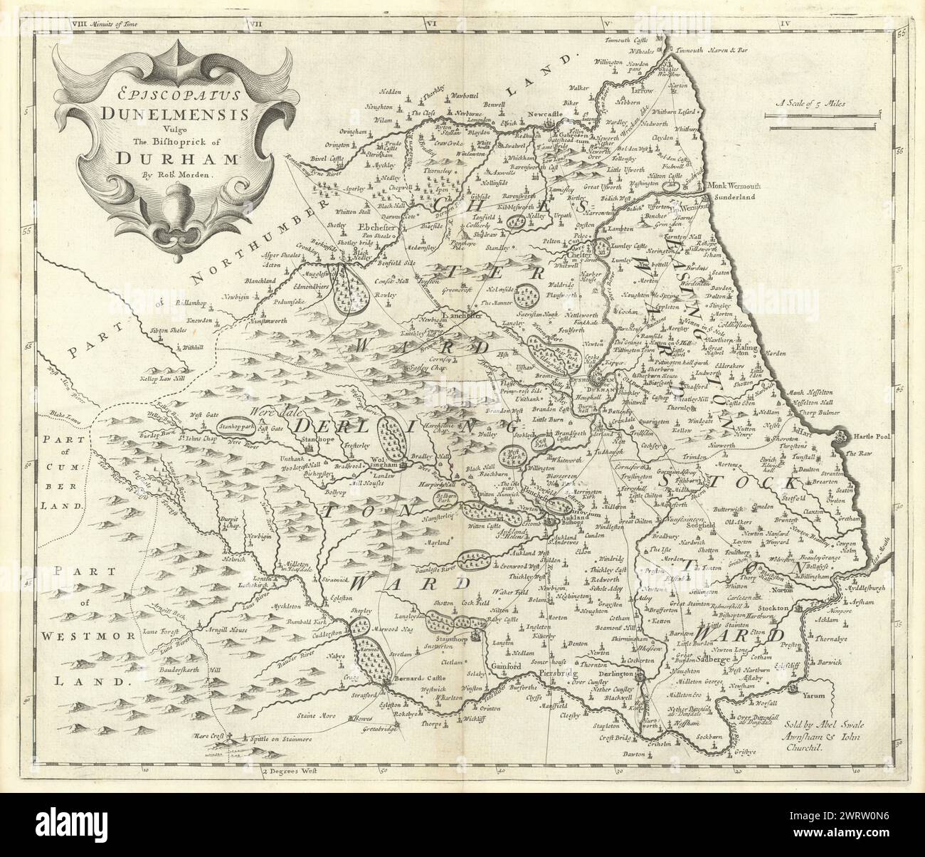 Bishopric of Durham. 'EPISCOPAIUS DUNELMENSIS' by ROBERT MORDEN 1722 ...