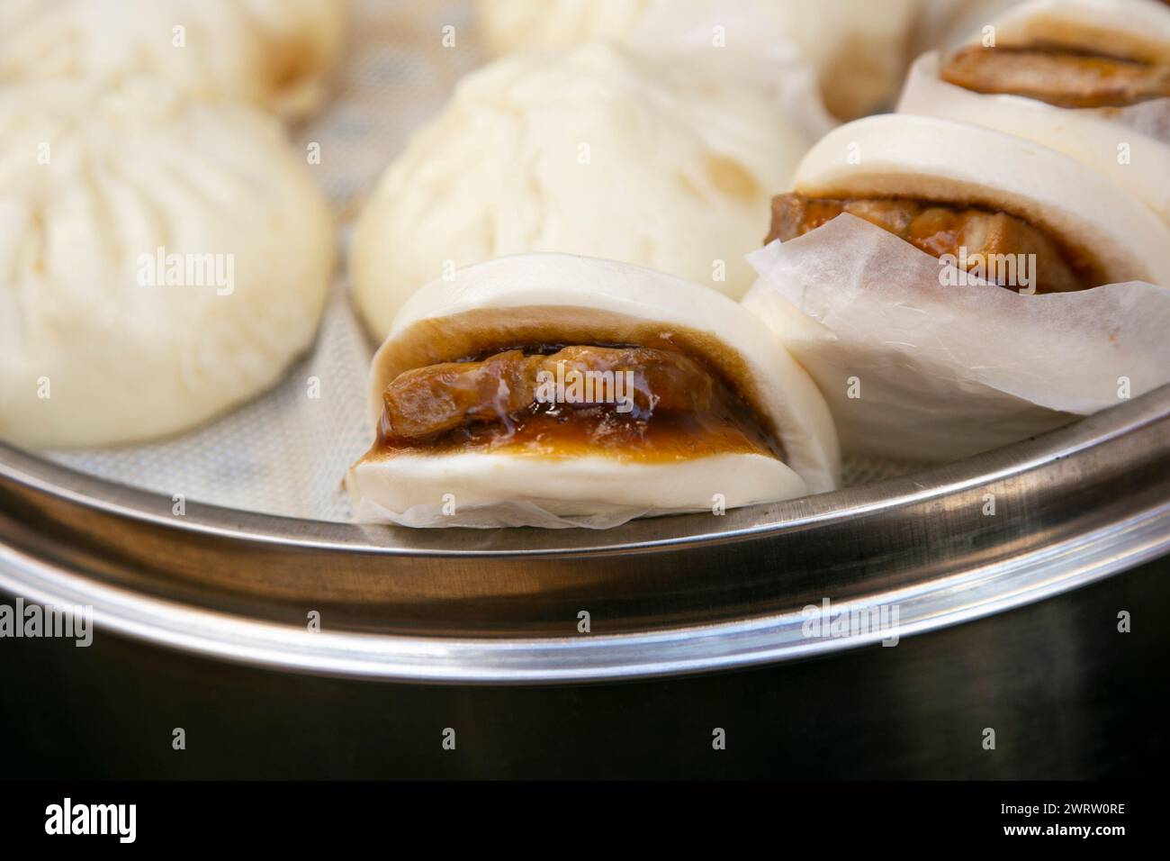 Chinese bao stuffed with roasted pork belly cooked in the Chinese ...