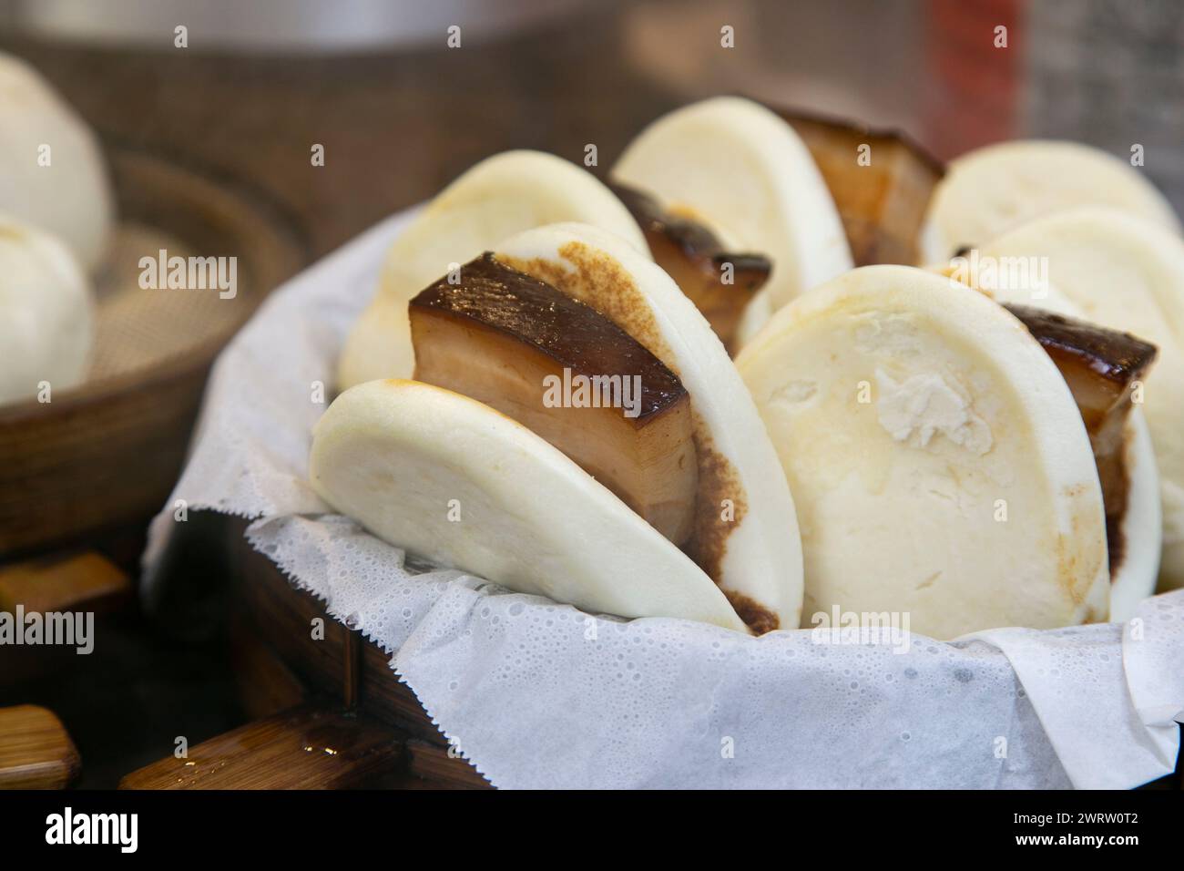 Chinese bao stuffed with roasted pork belly cooked in the Chinese ...
