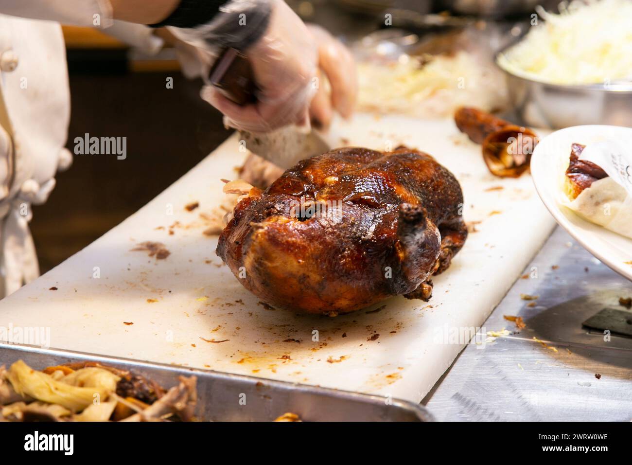 Crispy Peking duck cooked in the Chinese district of Nankinmachi in the ...