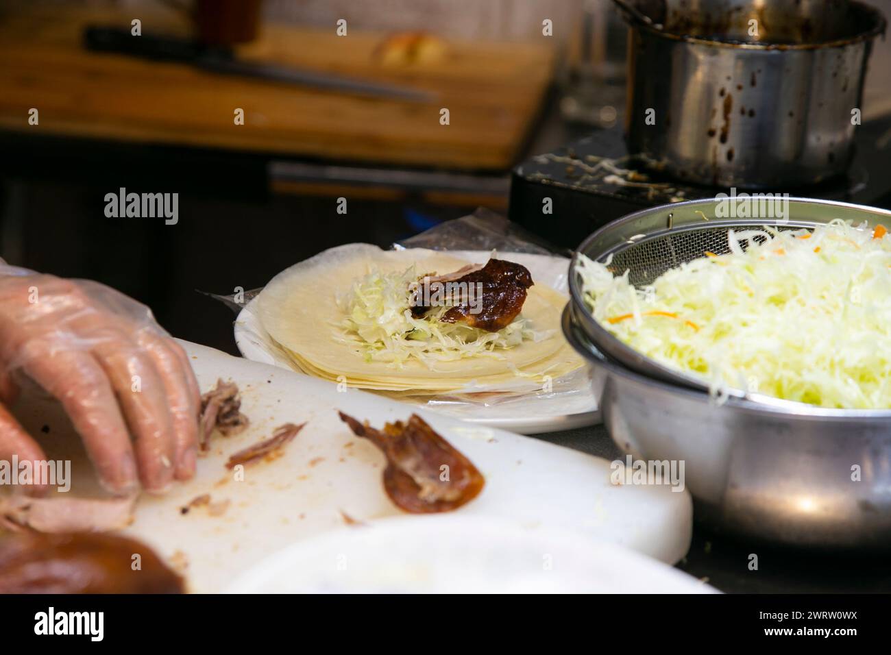Crispy Peking duck cooked in the Chinese district of Nankinmachi in the ...