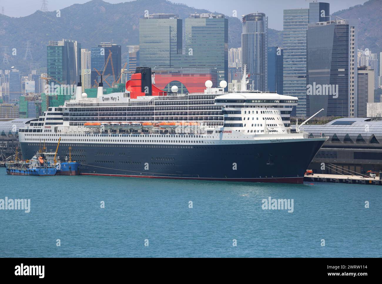 Hong Kong, China. March 14, 2024: Ocean liner Queen Mary 2 docked in ...