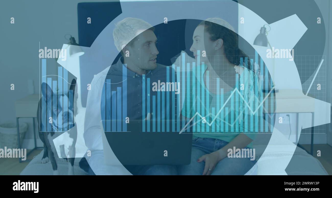 Image of financial data processing and statistics over caucasian couple ...