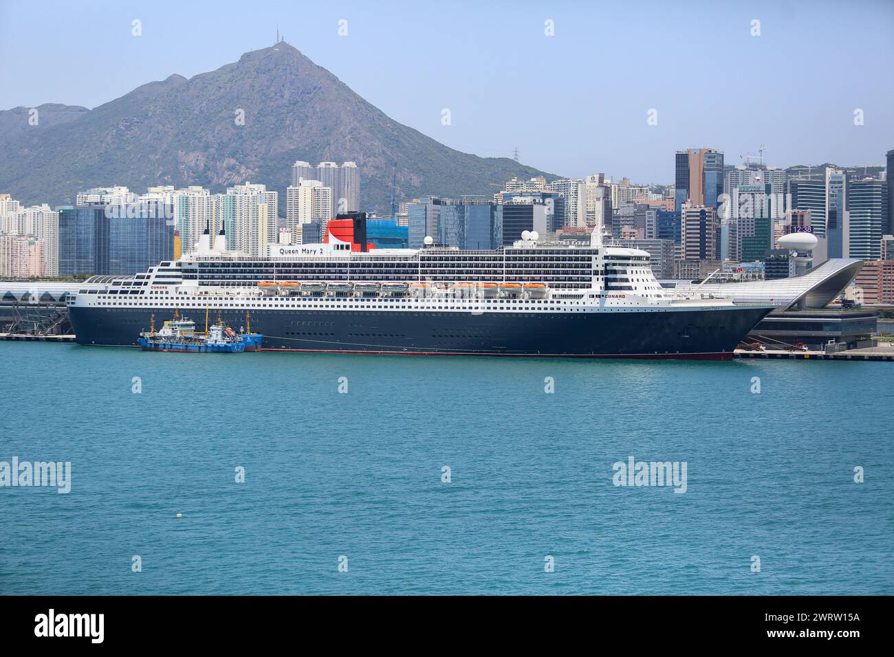 Hong Kong, China. March 14, 2024: Ocean liner Queen Mary 2 docked in ...