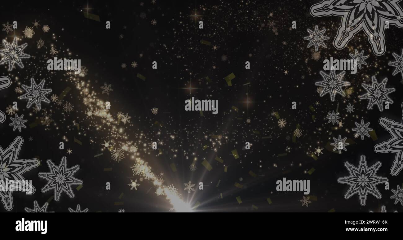 Image of christmas shooting star and snow falling over christmas ...